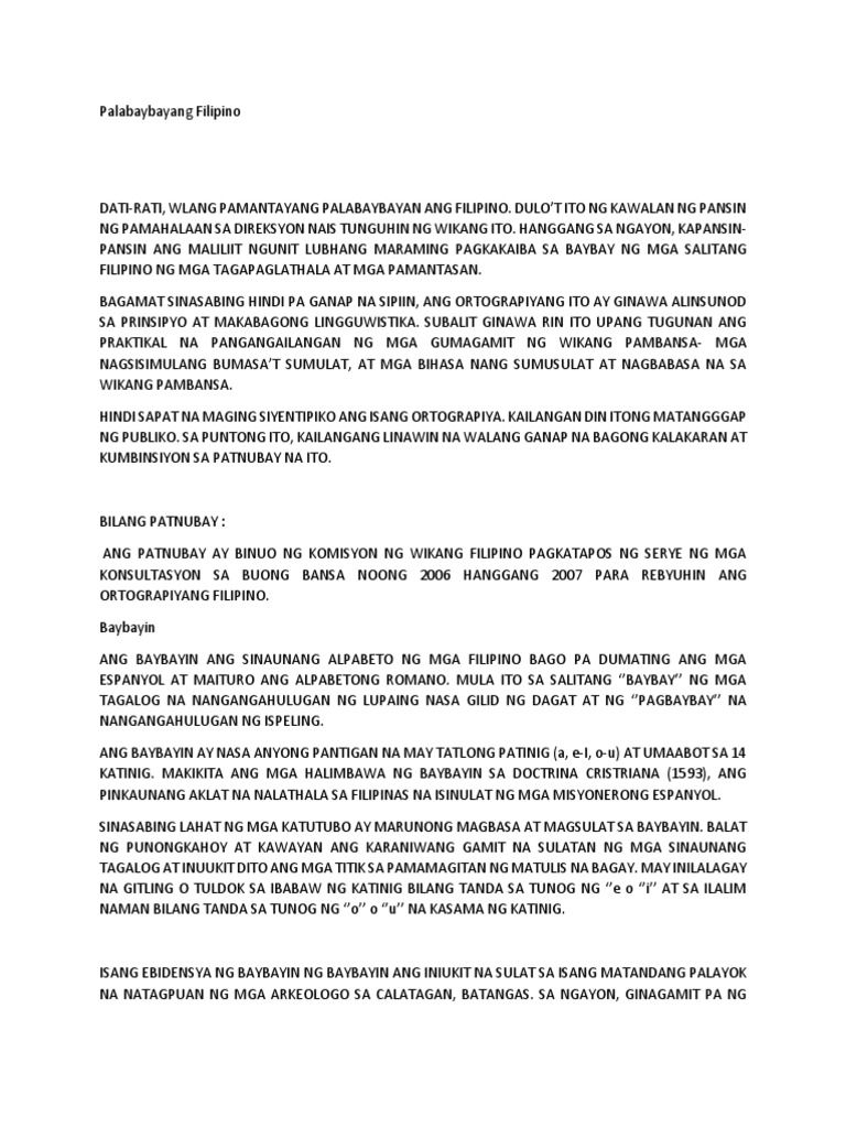 Palabaybayang Filipino DOCS | PDF
