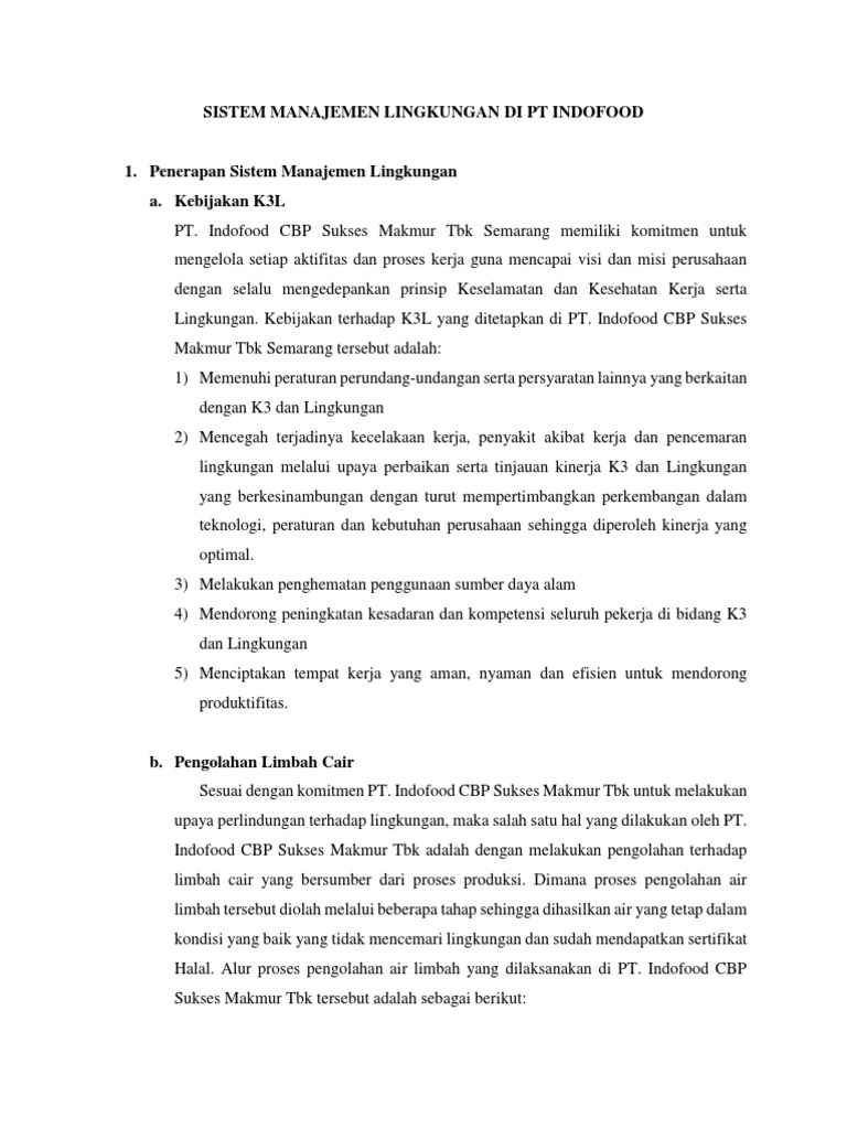 Sistem Manajemen Lingkungan Di PT Indofood | PDF