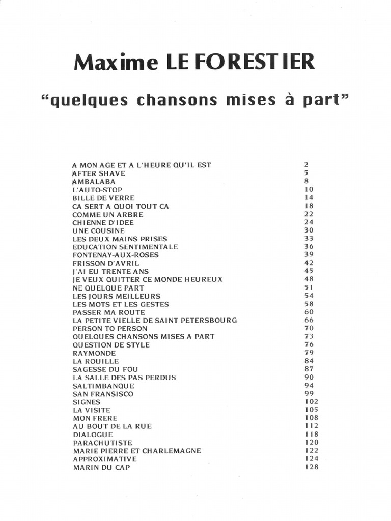 (Partition Guitare Chant) - Maxime Le Forestier - Quelques Chansons Mises A Part PDF | PDF