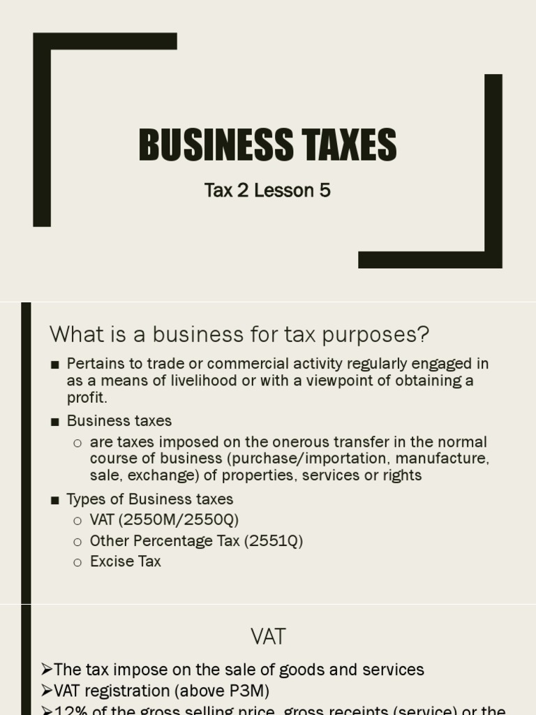 Lesson 6 Business Taxes | PDF | Business | Law