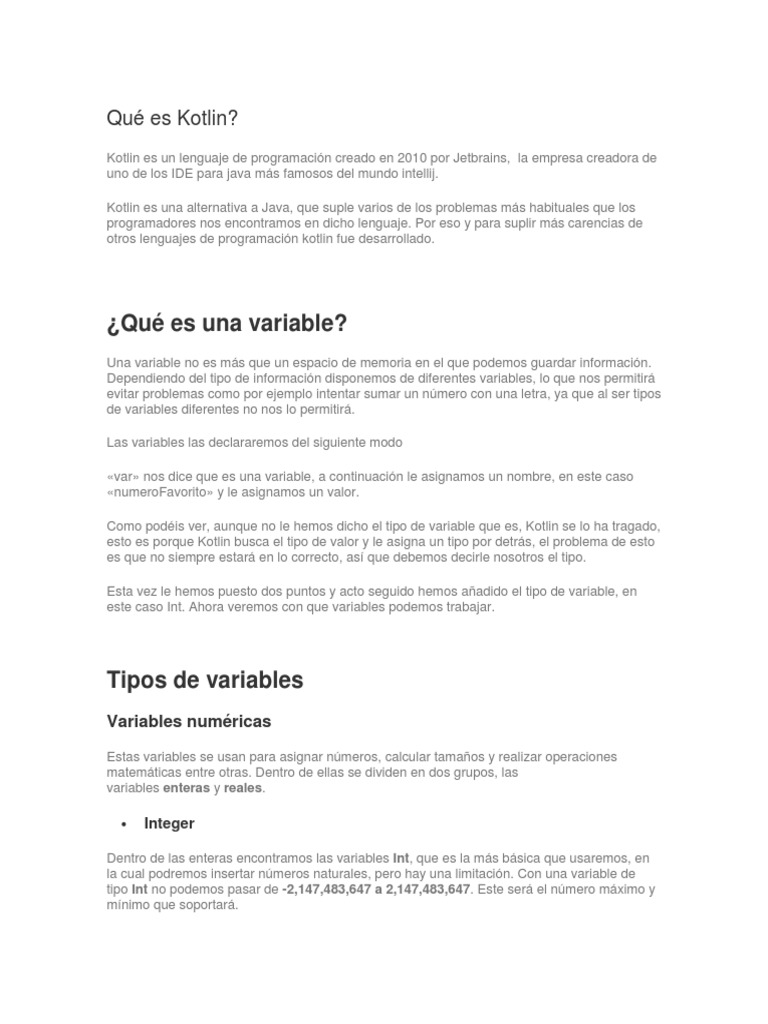 Guía Completa de Kotlin: Variables y Funciones | PDF | Informática