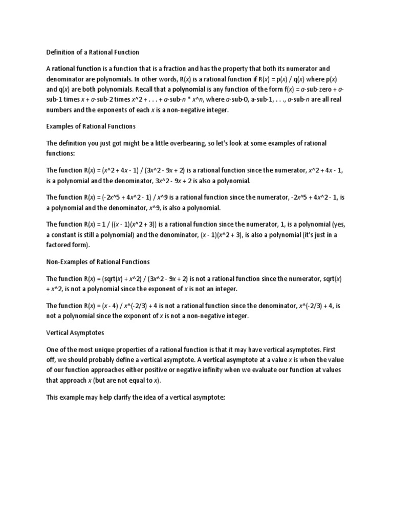 Definition of A Rational Function | PDF