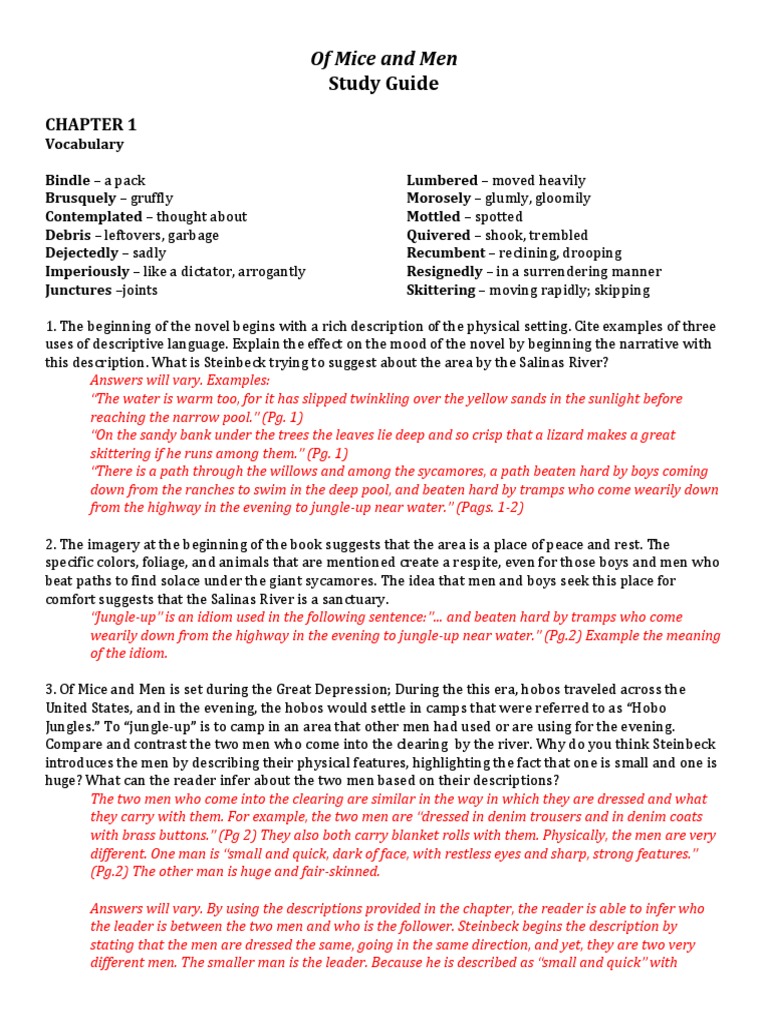 Of Mice and Men Study Guide: Chapter 1 | PDF | General Fiction