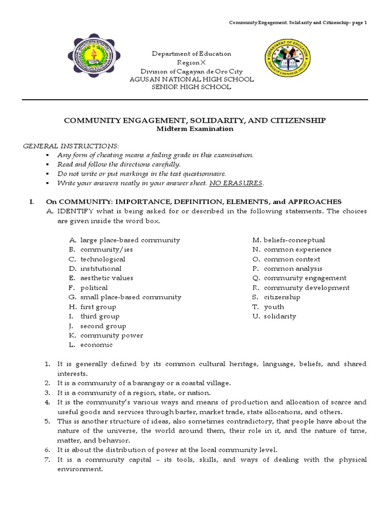 Community Engagement Midterm Exam | PDF