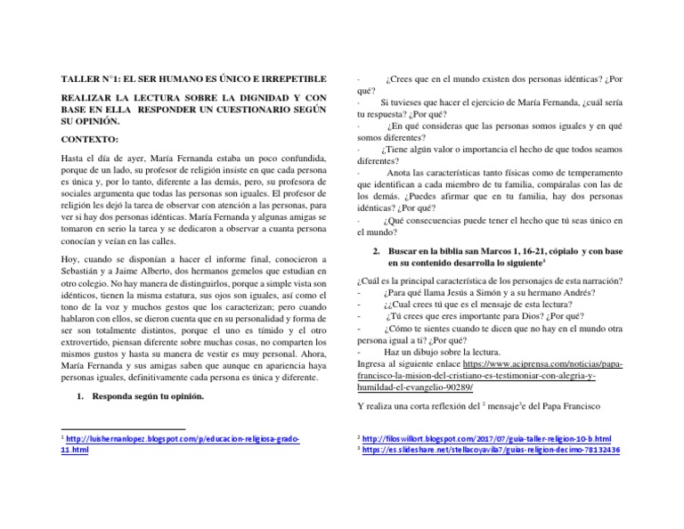 Taller N°1 Religión Décimo | PDF