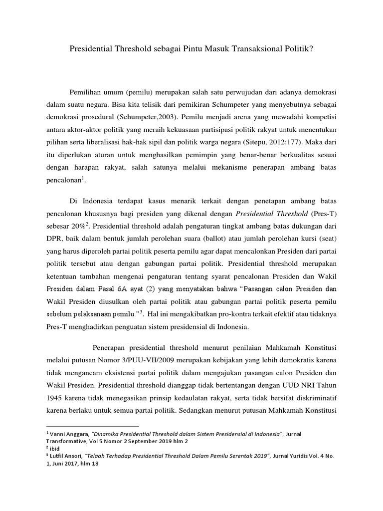 Analisis Presidential Threshold di Indonesia | PDF | Politik | Ilmu Sosial