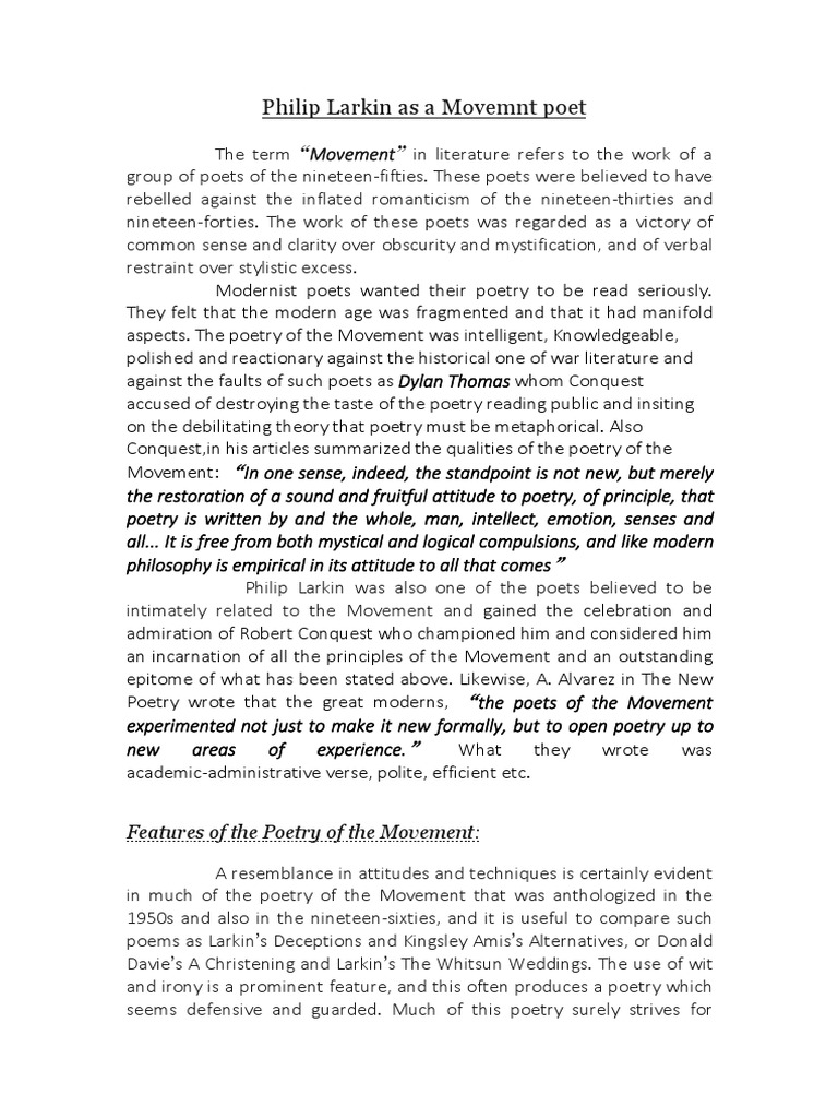 Philip Larkin and Movement Poetry | PDF