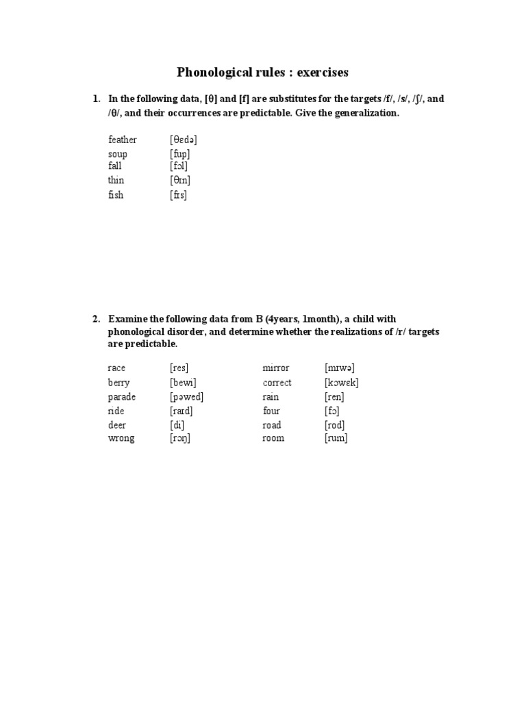 1 Phonological Rules Exercises PDF