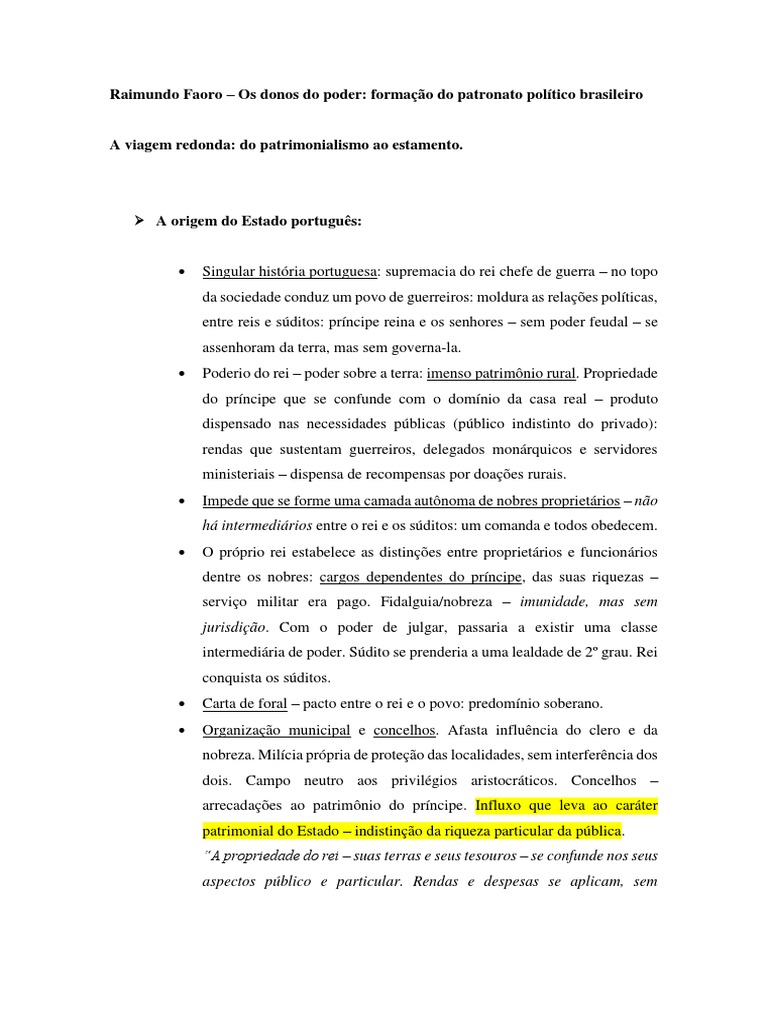 Resumo Faoro - Os Donos Do Poder | PDF