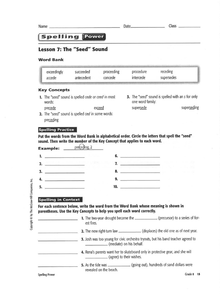 Spelling Lesson 7 | PDF