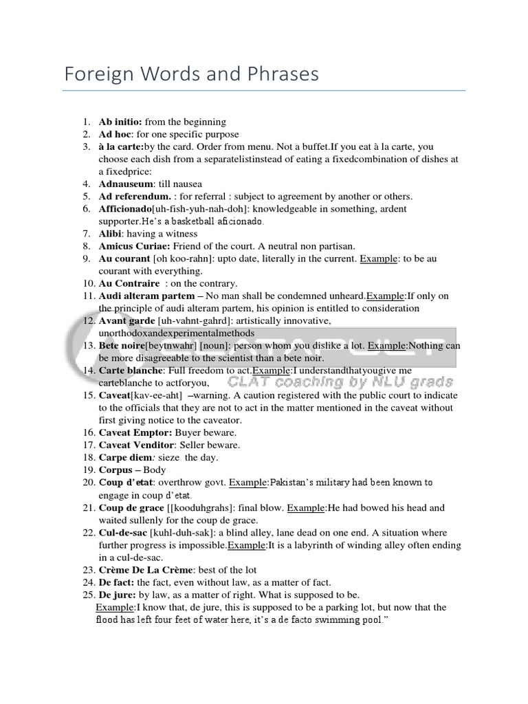 Foreign Words and Phrases S | PDF