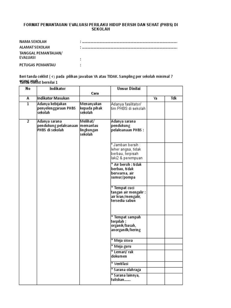 Form PHBS Sekolah | PDF