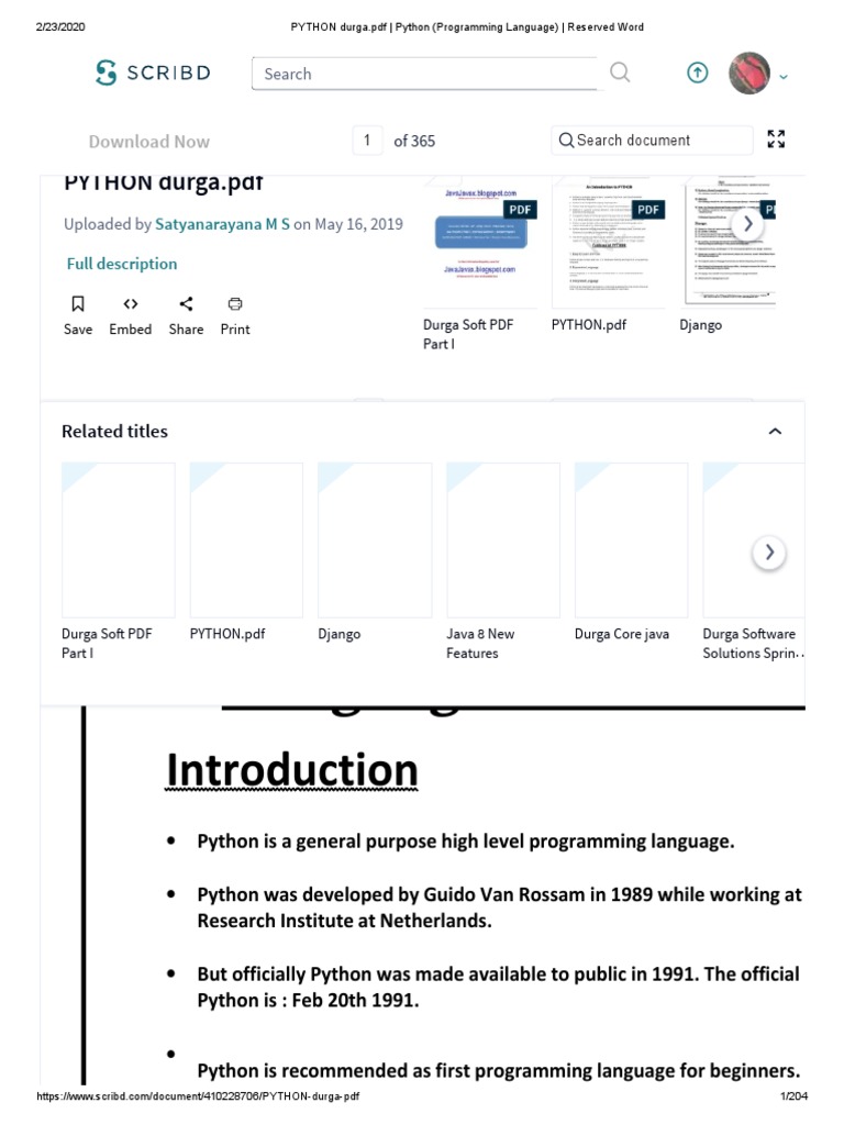 PYTHON Durga - PDF - Python (Programming Language) - Reserved Word PDF ... PYTHON Durga - PDF - Python (Programming Language) - Reserved Word PDF ...