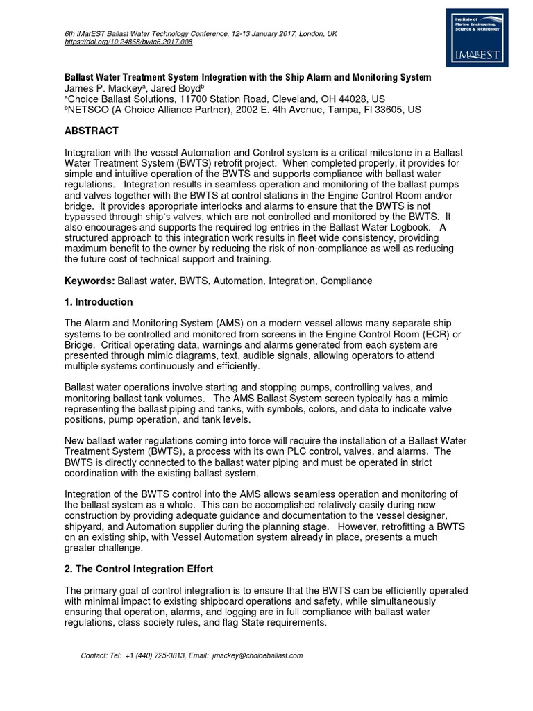 Integrating BWTS with Ship Systems | PDF | Business | Technology ...