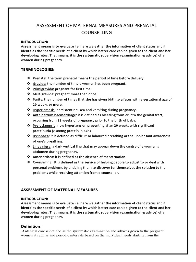Assessment of Maternal Measures | PDF
