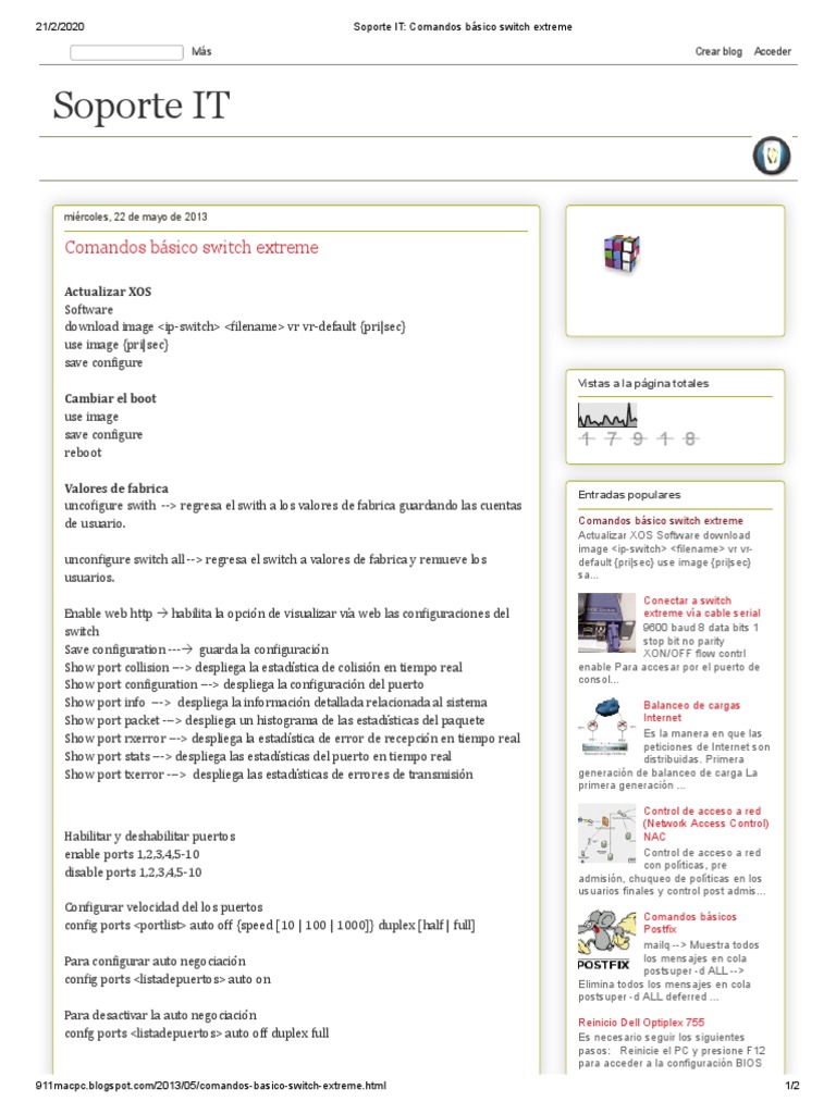 Soporte IT - Comandos Básico Switch Extreme PDF | PDF
