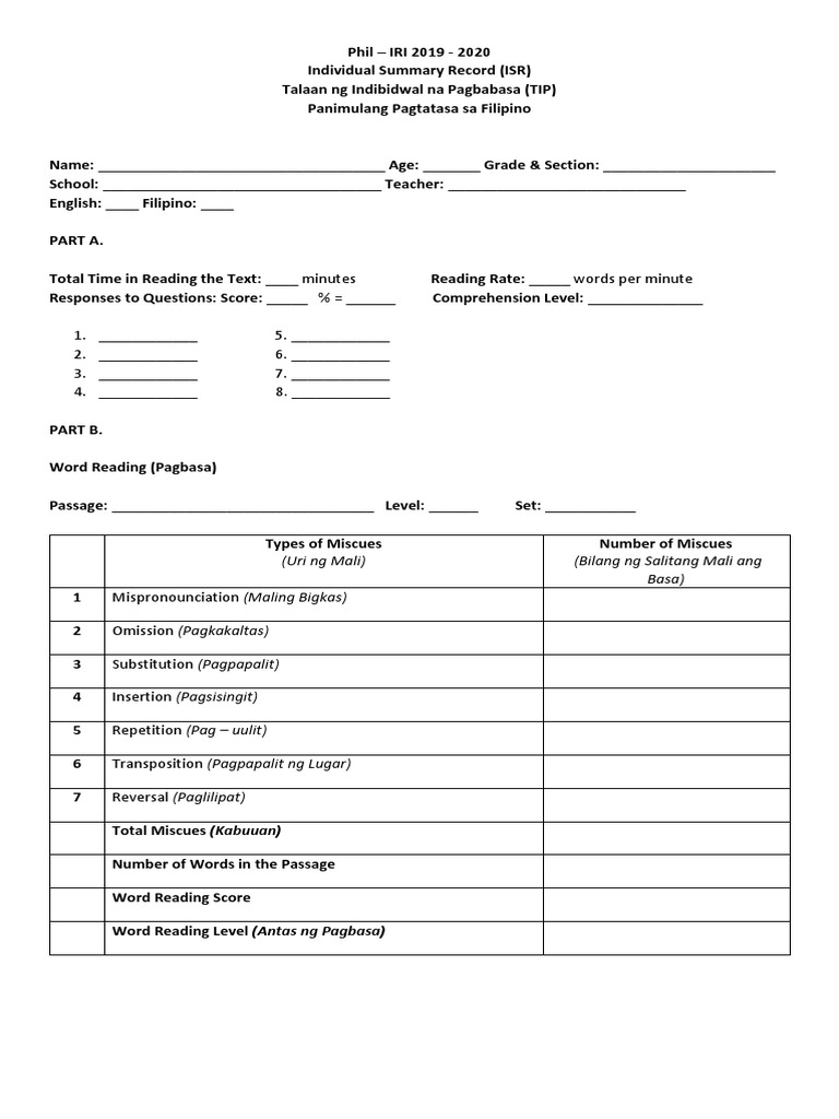 Phil - IRI Individual Summary Record | PDF