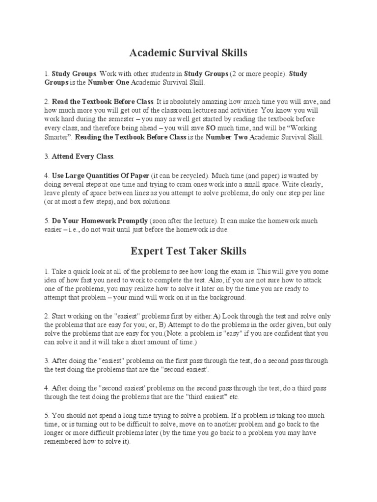 Academic Survival Skills | PDF | Test (Assessment) | Homework