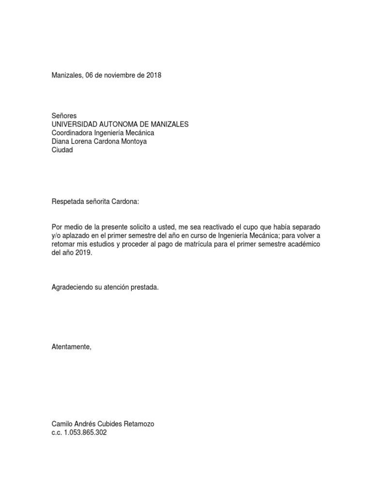 Carta Cupo Uam | PDF