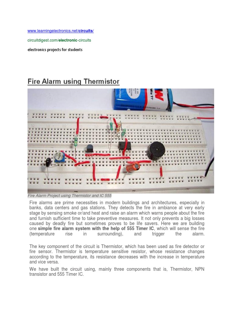 Fire Alarm Using Thermistor Project | PDF