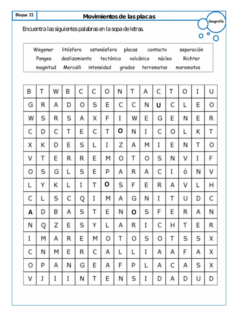 Sopa de Letras de Movimientos de Las Placas | PDF