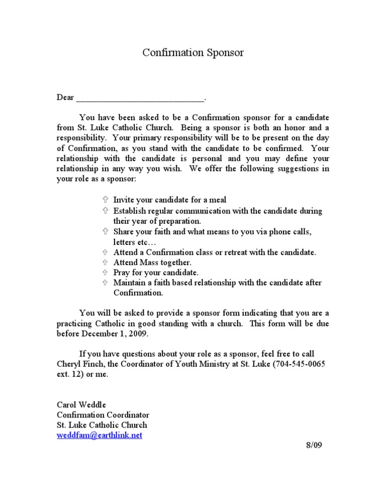My Letter To Confirmation Sponsor | PDF | Confirmation | Christian ...