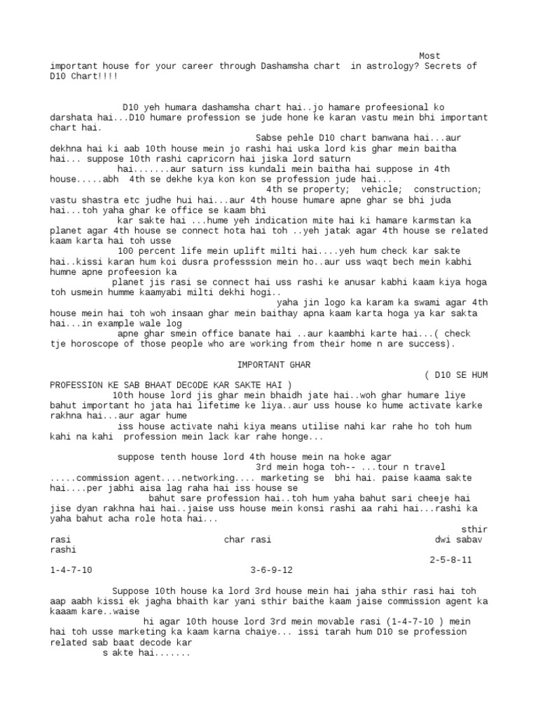 Secrets of D10 Chart... Most Important House For Your Career Through ...