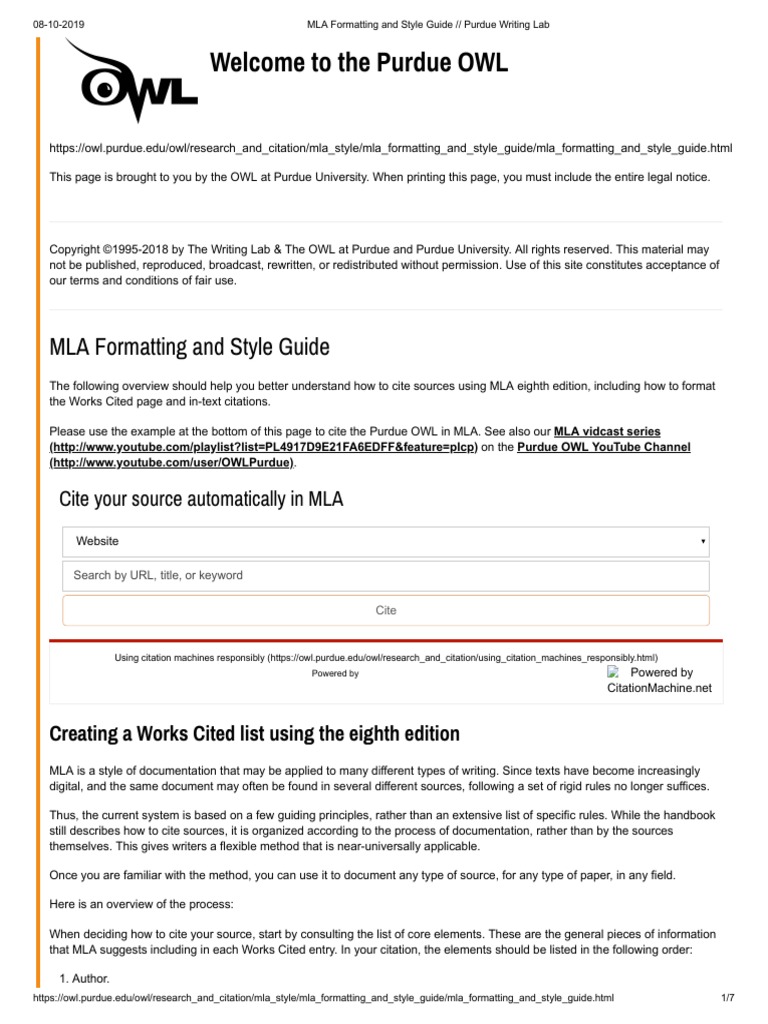 MLA Formatting and Style Guide - Purdue Writing Lab PDF | PDF
