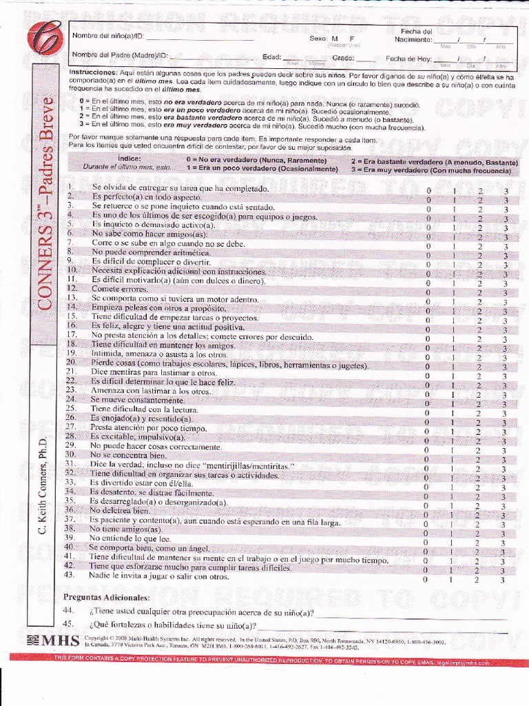 Conners 3 Padres Breve PDF | PDF