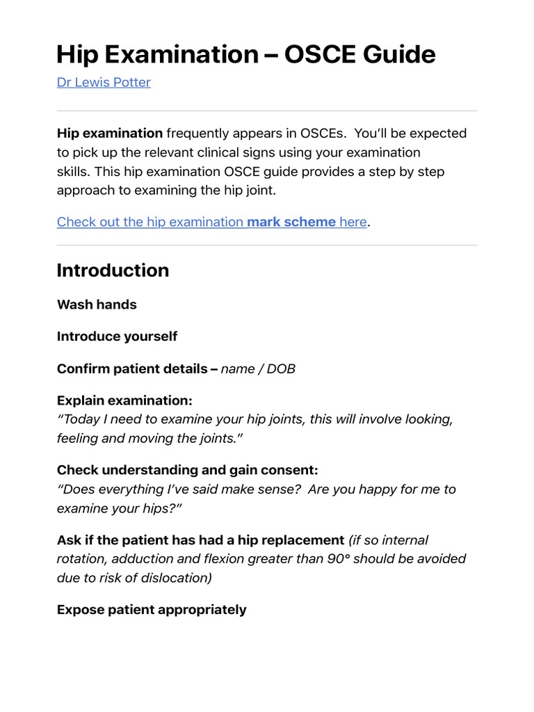 Hip Examination Osce Guide Geeky Medics Pdf
