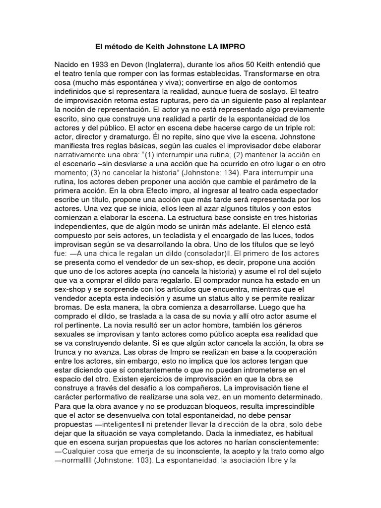 El Método de Keith Johnstone LA IMPRO | PDF