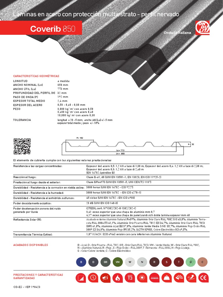 Especificaciones Técnicas Coverib 850 | PDF | Ciencia y matemáticas