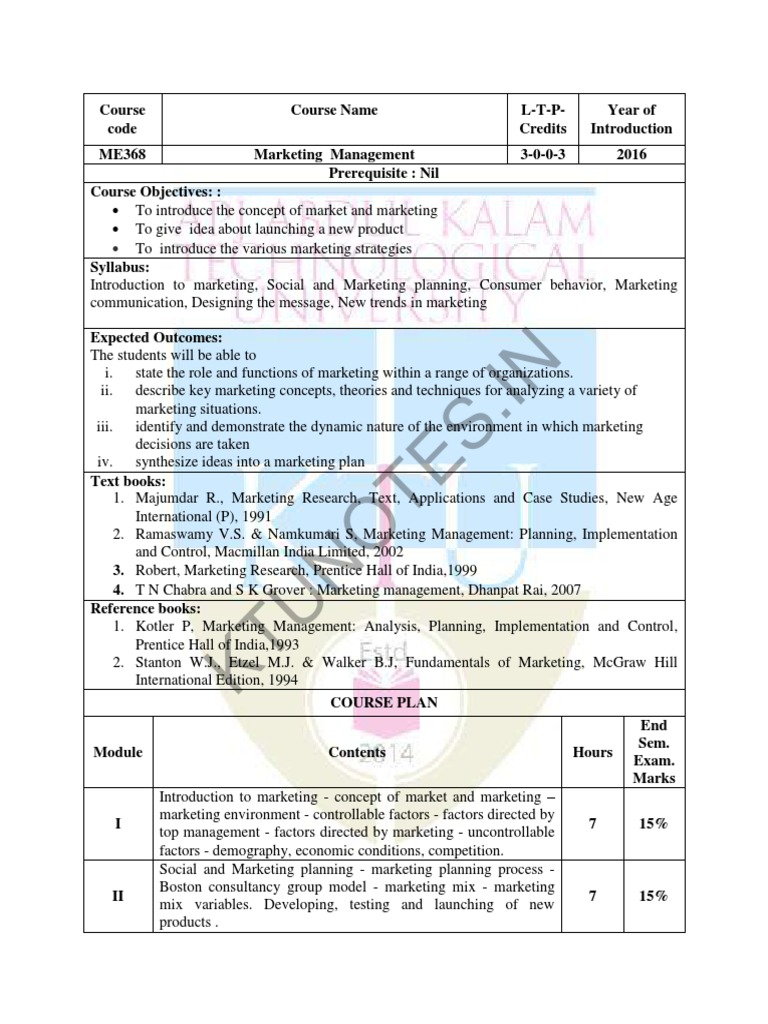 ME368 Marketing Management Overview | PDF | Business