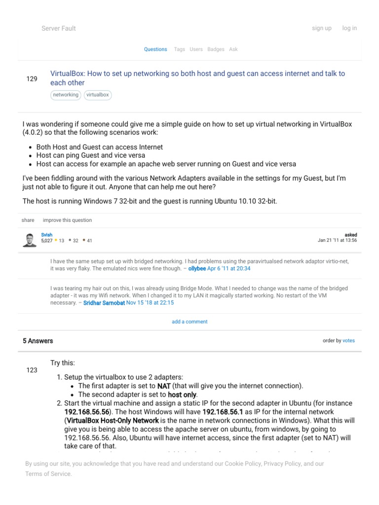 VirtualBox - How To Set Up Networking So Both Host and Guest Can Access Internet and Talk To ...