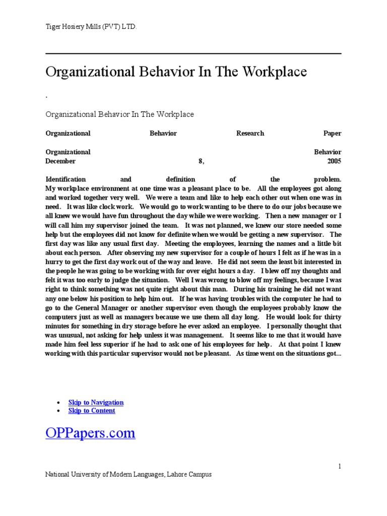 Organizational Behavior in The Workplace | PDF | Organizational Culture ...