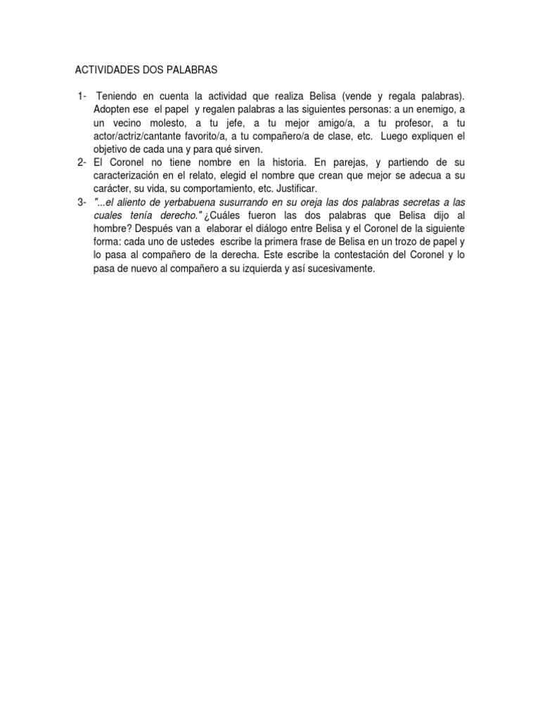 Actividades Dos Palabras | PDF | Poesía