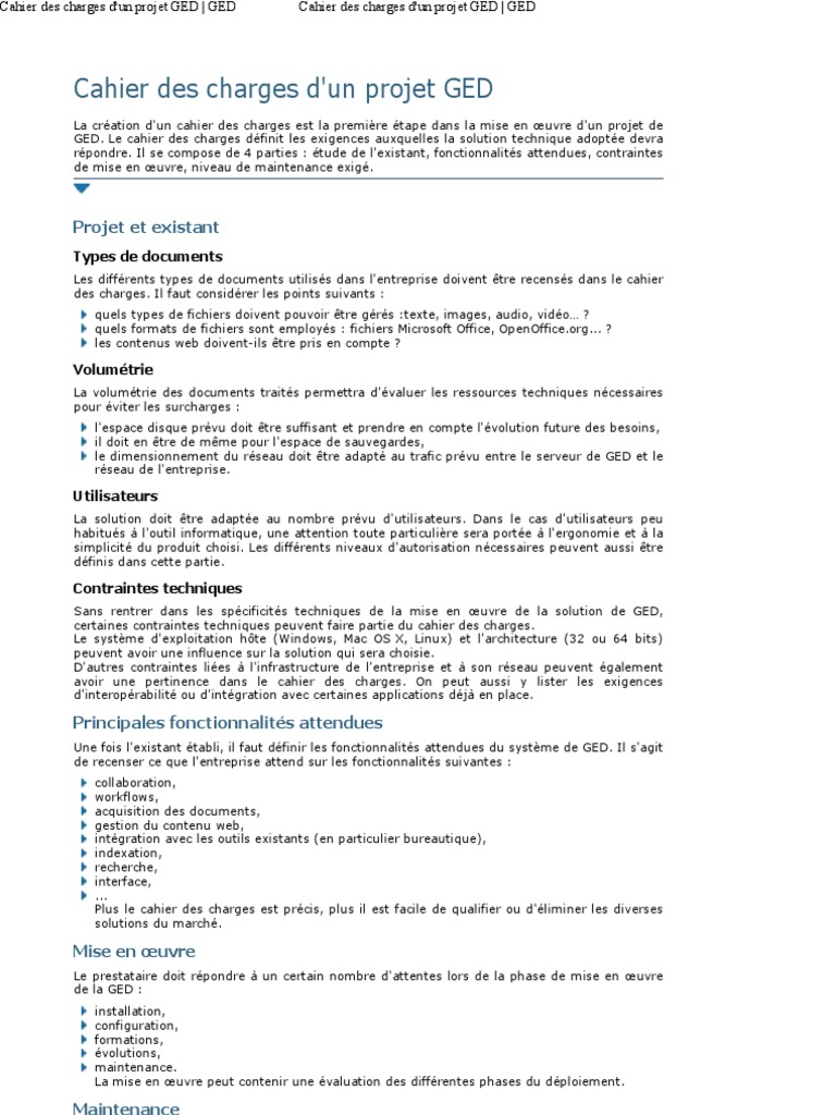 Cahier Des Charges D'un Projet Ged | Système d'exploitation | Application