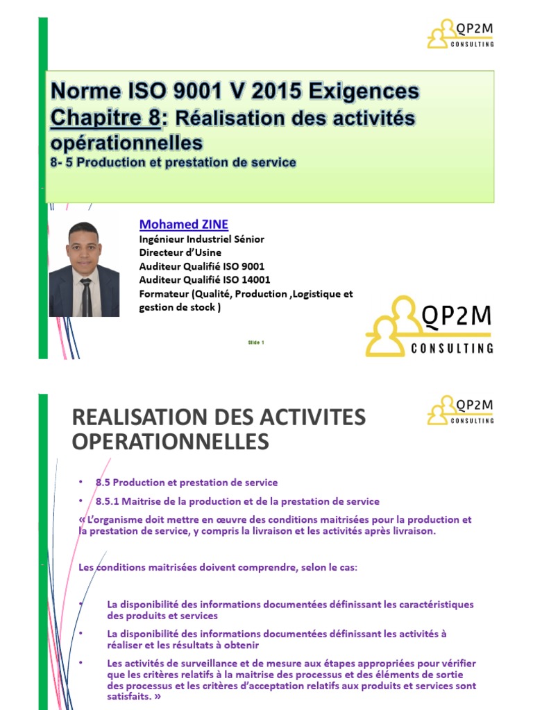 ISO 9001 V 2015 - 8-5 Réalisation - Production PDF | PDF
