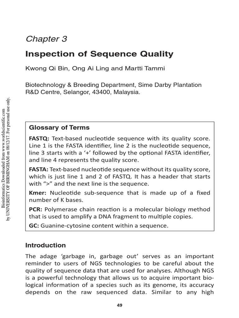 Chapter 3 Inspection of Sequence Quality PDF | PDF