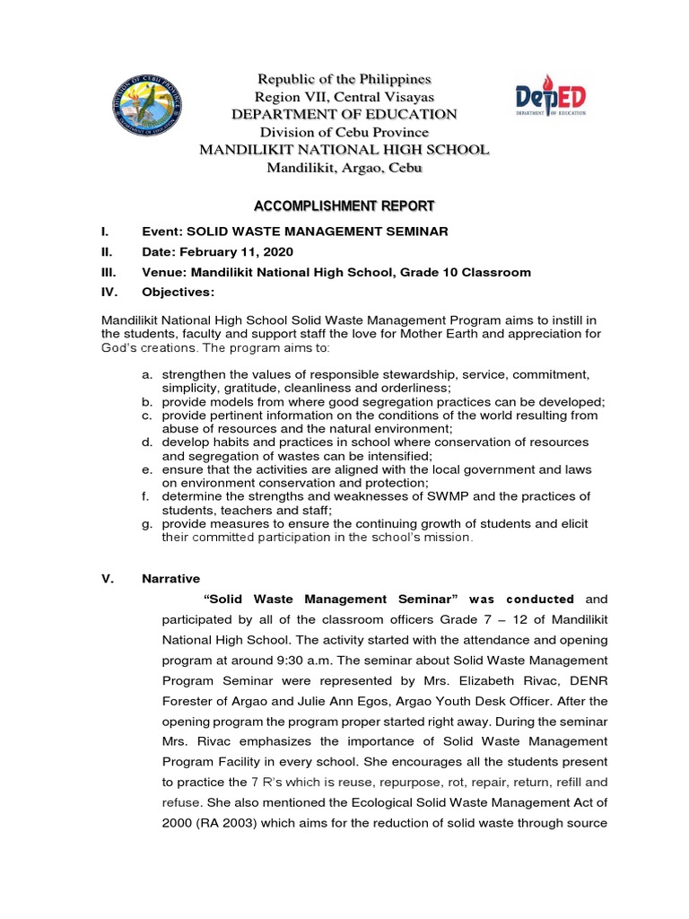 Solid Waste Management Narrative Report | PDF