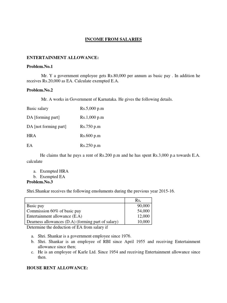 Analysis of Income from Salaries: Calculating Exemptions for ...