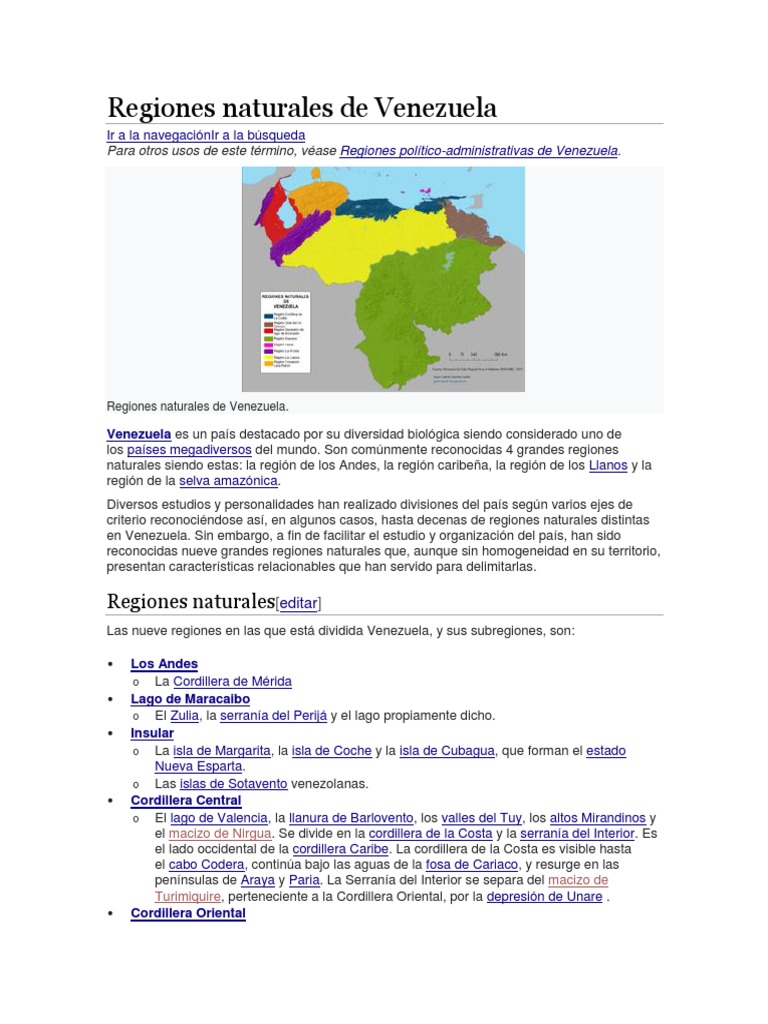 Regiones Naturales de Venezuela: Mapa y Características | PDF