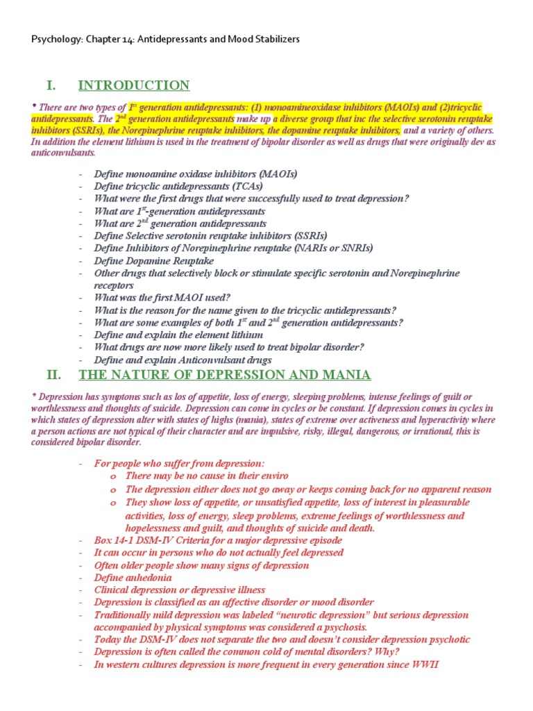 Antidepressants and Mood Stabilizers Explained | PDF | Drugs ...
