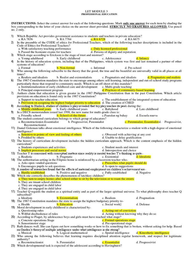 LET Module 3 | PDF | Test (Assessment) | Multiple Choice