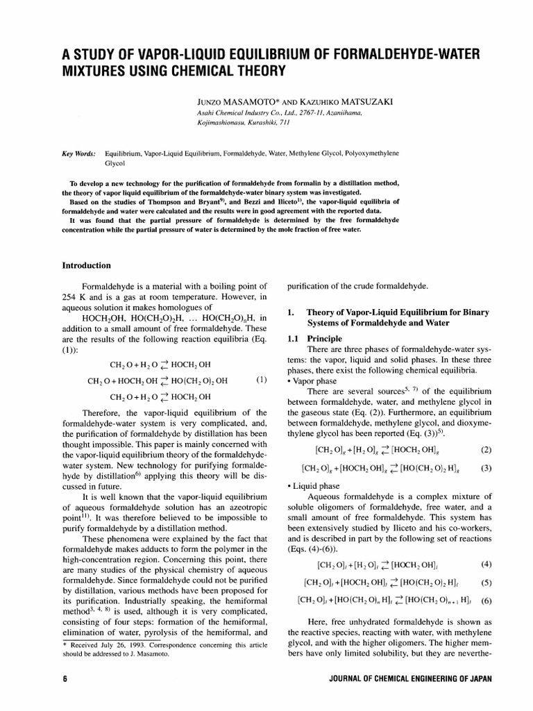 Masamoto - VLE Formaldehyde Water | PDF