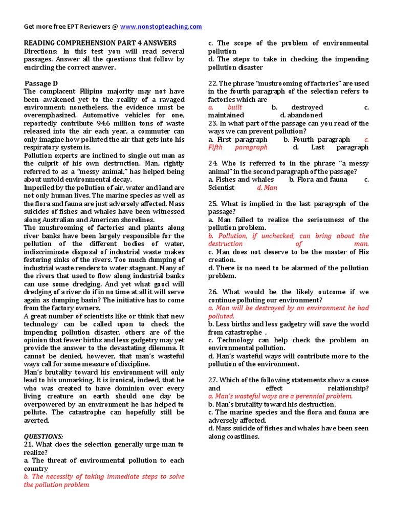Environmental Pollution Reading Comprehension | PDF | Pollution | Human ...