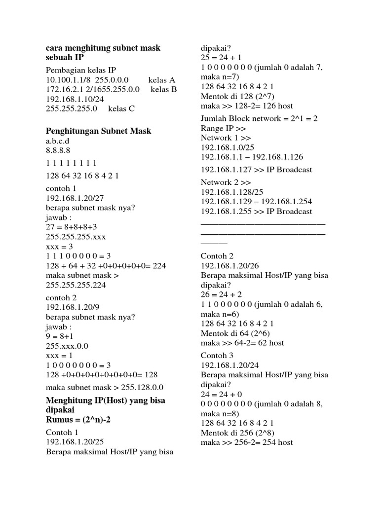 Menghitung Subnet Mask dan Host IP | PDF