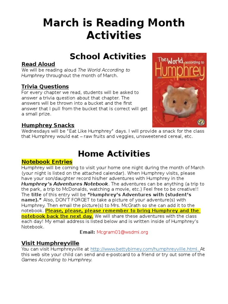 March Is Reading Month Activities - 1 | PDF