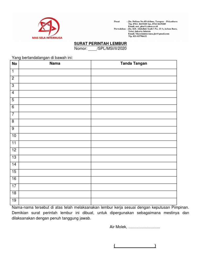 Surat Perintah Lembur | PDF