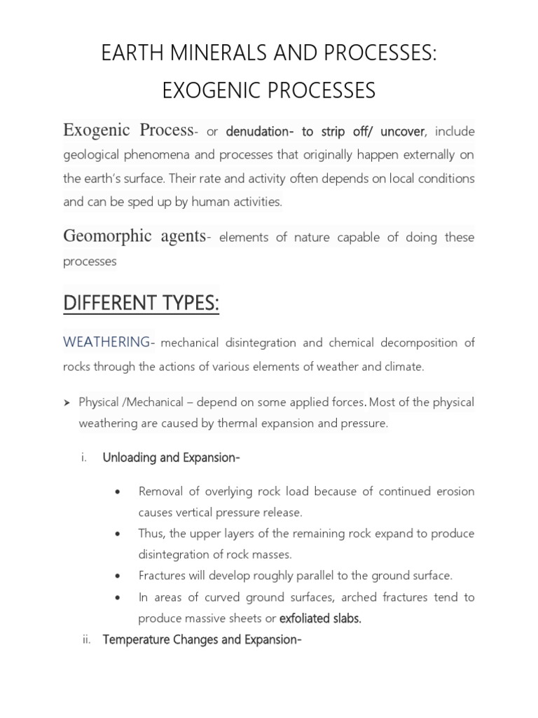 Exogenic Process Handouts | PDF | Weathering | Physical Sciences